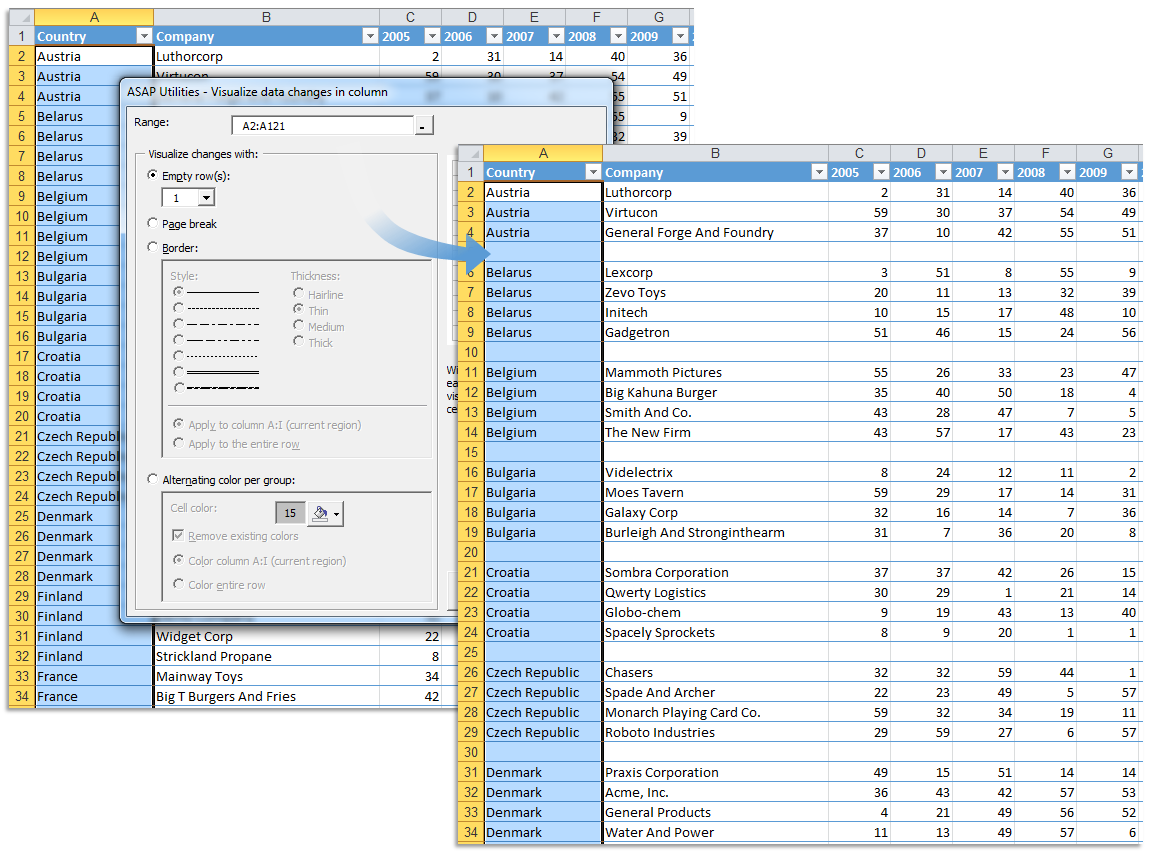 ASAP Utilities For Excel Blog Tip Insert A Border Or Blank Row 