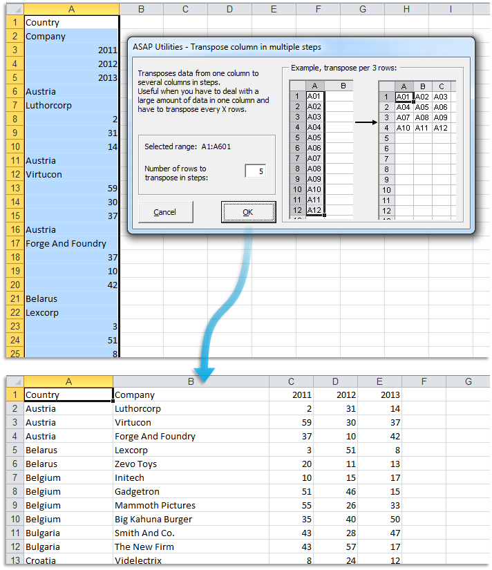 ASAP Utilities For Excel Blog Tip Easily Transpose 1 Column Into 