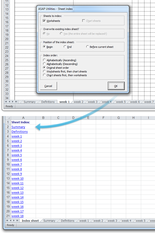 ASAP Utilities For Excel Sheets Create An Index Page With Links To All Sheets clickable 