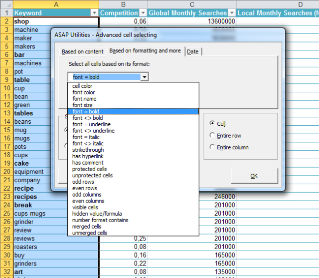 Tip Select Cells Automatically Based On Their Contents Formatting Etc Asap Utilities Blog
