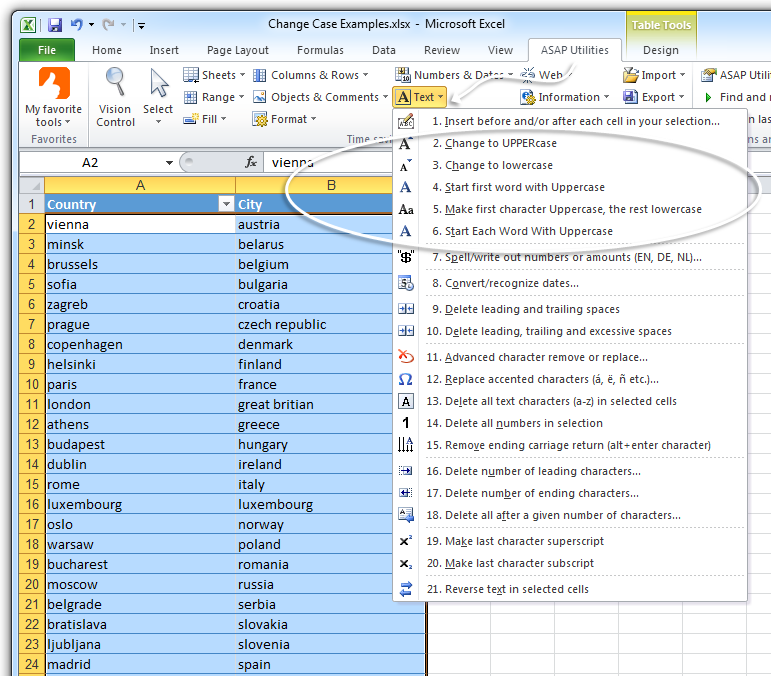 ASAP Utilities For Excel Blog Tip Quickly Change The Text case In