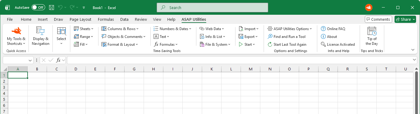 ASAP Utilities menu in Excel