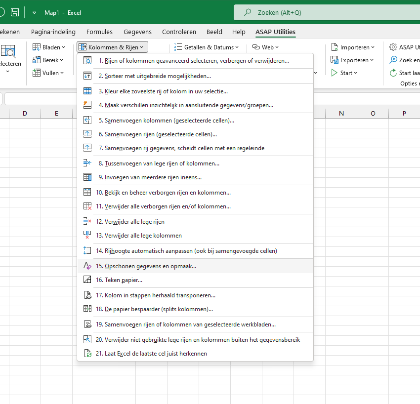 Kolommen & Rijen › 15 Opschonen gegevens en opmaak... (Nederlands (Dutch))