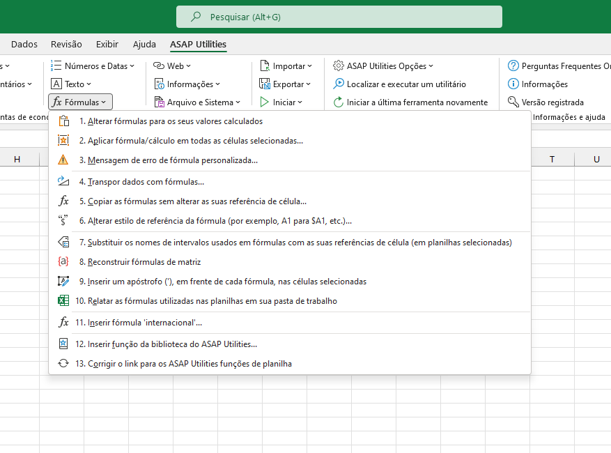 “Fórmulas” tools - ASAP Utilities, descrição de nossas ferramentas do ...