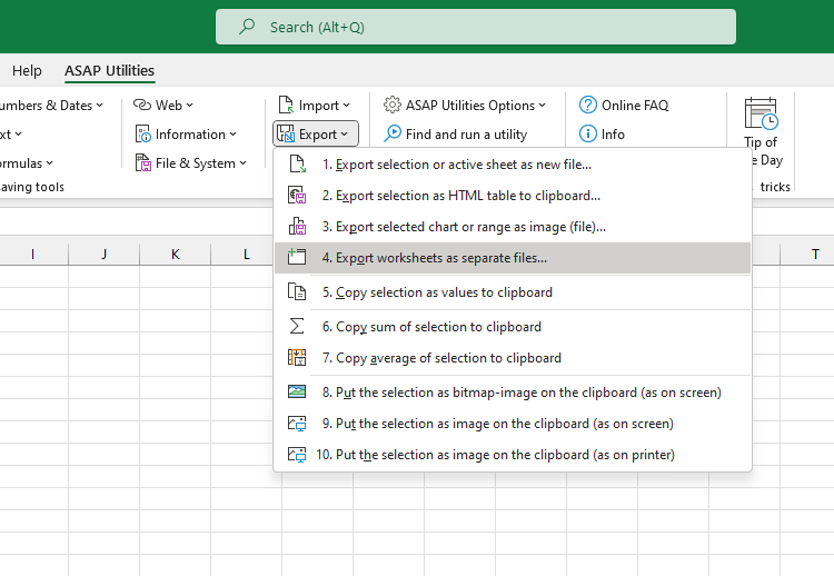 Export › 4 Export worksheets as separate files... (English)
