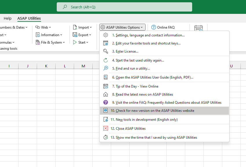 ASAP Utilities Options › 10 Check for new version on the ASAP Utilities ...