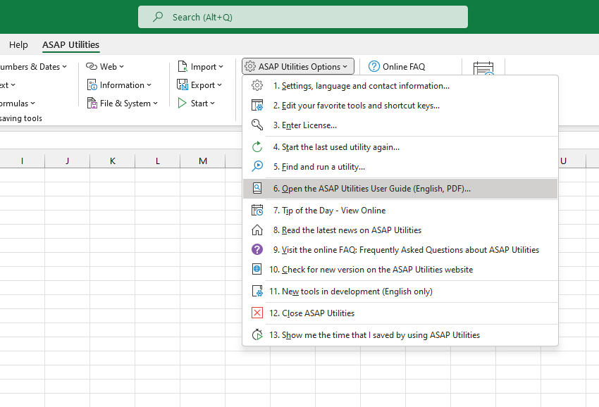 ASAP Utilities Options › 6 Open the ASAP Utilities User Guide (English ...