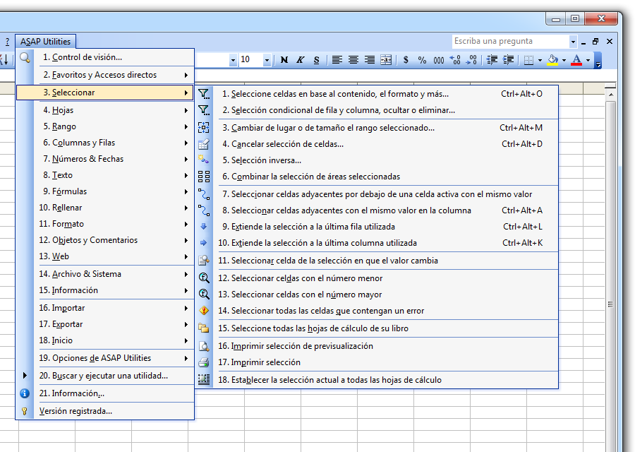 “Seleccionar” utilities - ASAP Utilities, descripción de sus ...