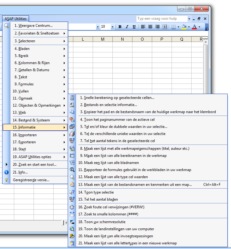Informatie” Utilities Bijschrijving Van De Excel Tools In Asap