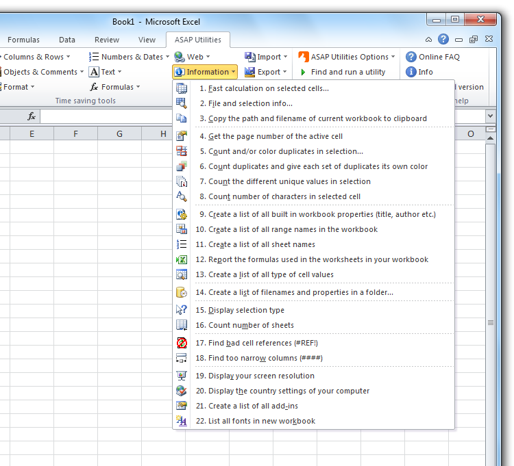 “Information” utilities - ASAP Utilities, description of our Excel ... “Information” utilities - ASAP Utilities, description of our Excel ...