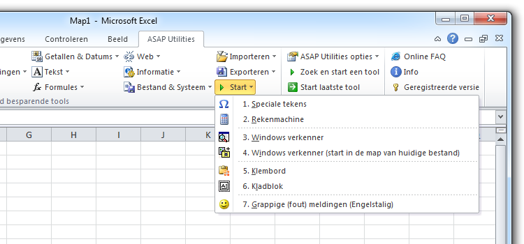 “Start” utilities - Bijschrijving van de Excel tools in ASAP Utilities ...