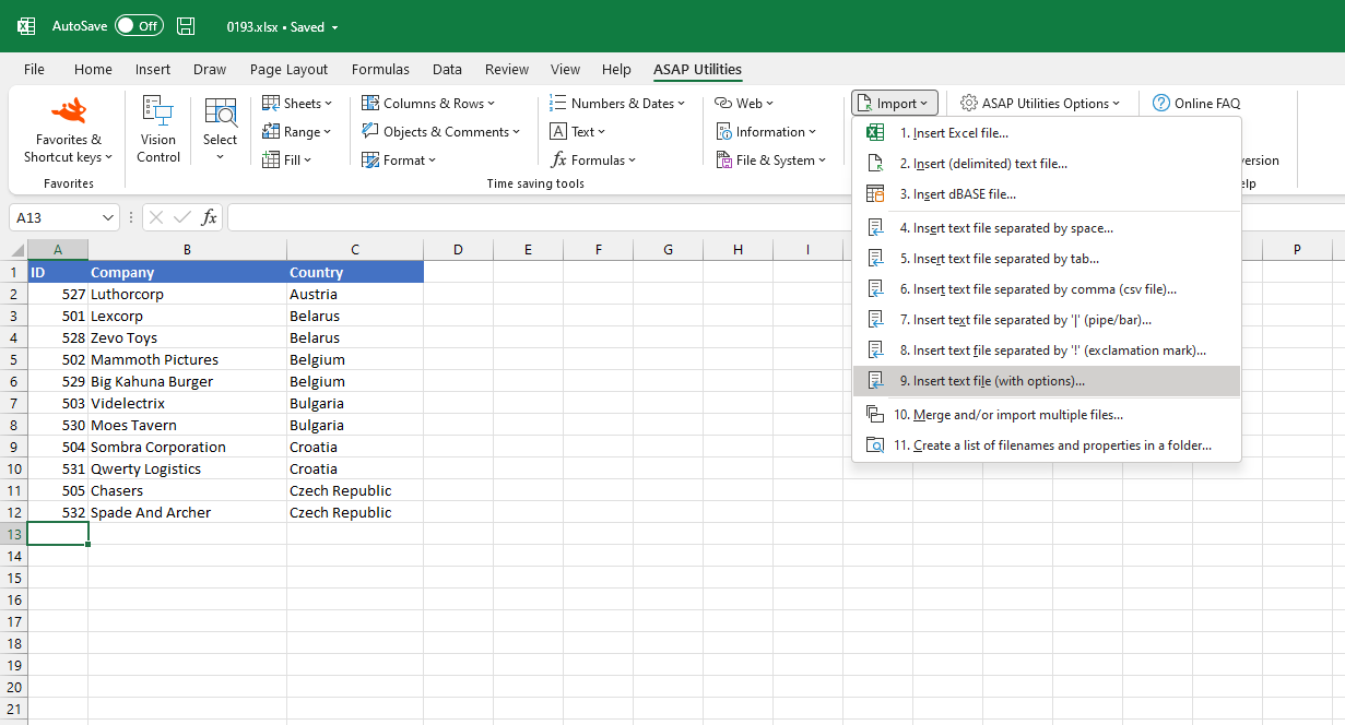 Import 9 Insert Text File with Options English 